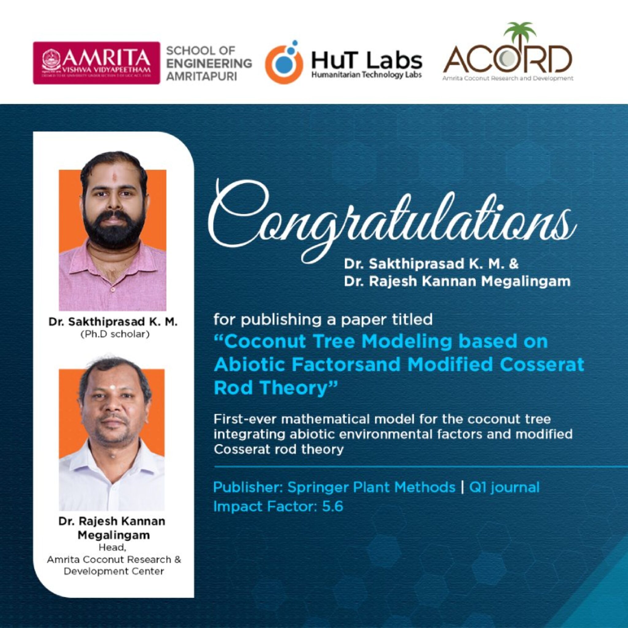 Amrita ACORD Center Research Paper Published in Springer Plant Methods ...